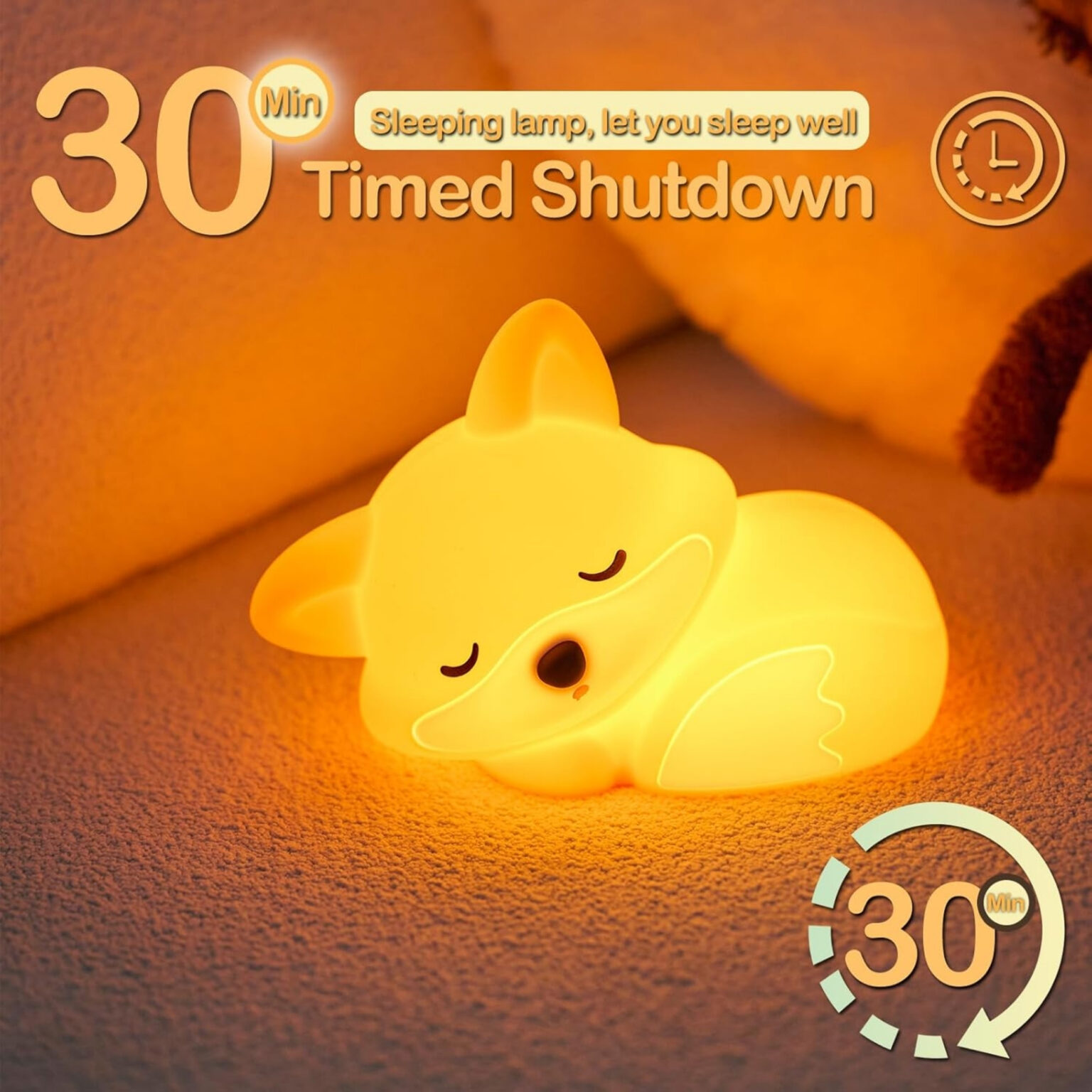 Fox Night Light Silicone Touch Lamp Rechargeable Dimmable Timer Bedside ...